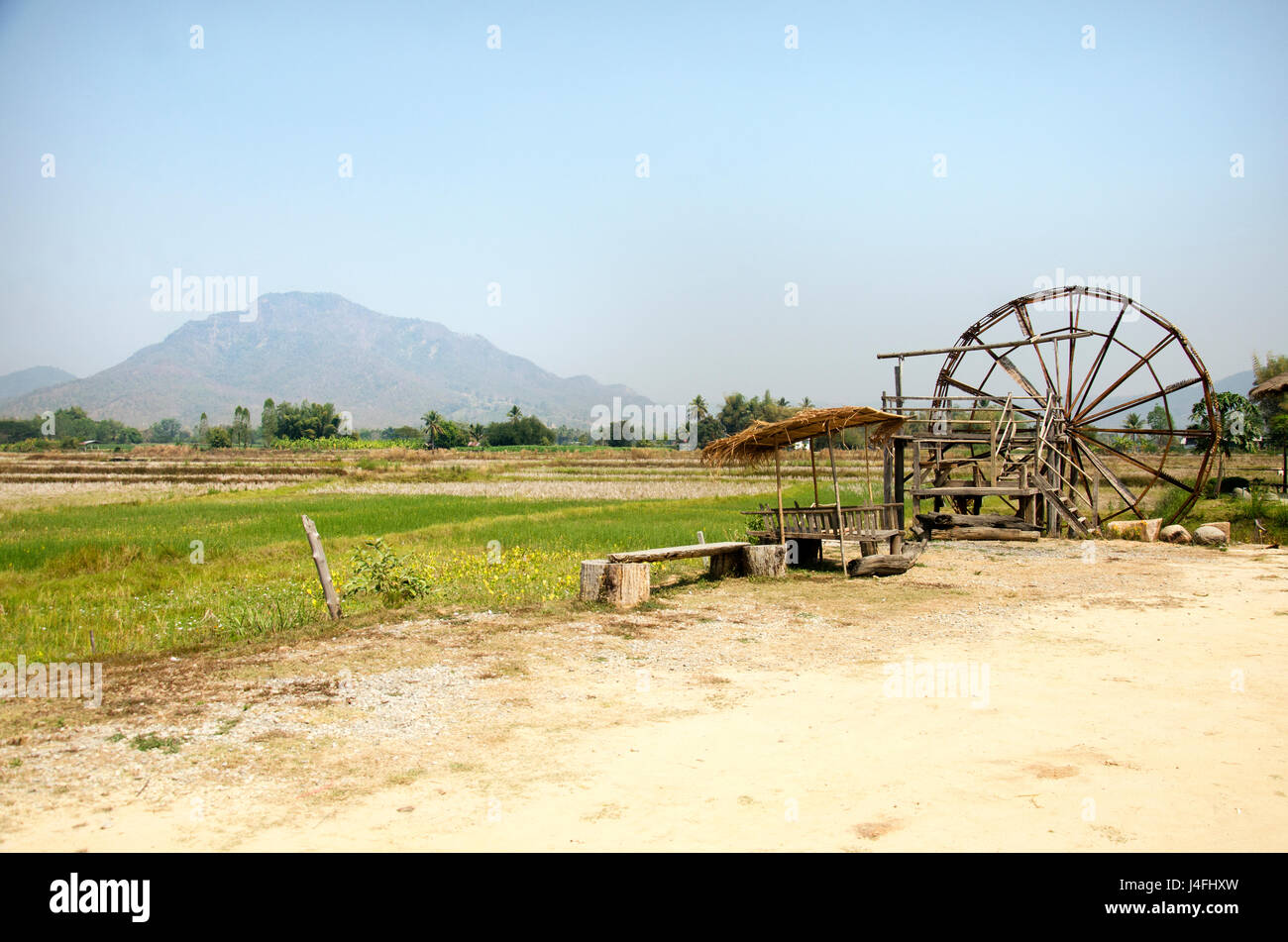 Thai Dam Cultural Village and big wooden turbine baler water wheel or ...