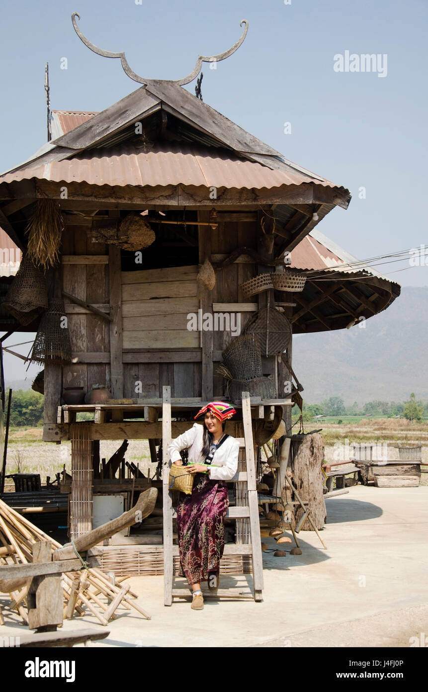 Travelers thai woman wearing costume traditional of Tai Dam ethnic for ...