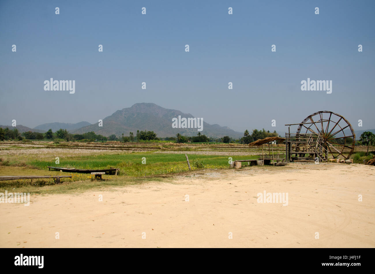 Thai Dam Cultural Village and big wooden turbine baler water wheel or ...