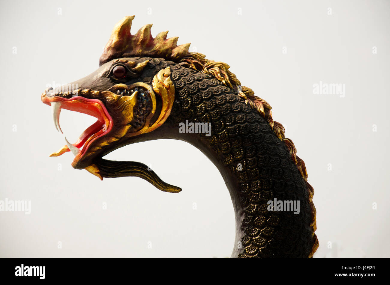 Black naga statue for people take photo at Mae khong riverside at ...