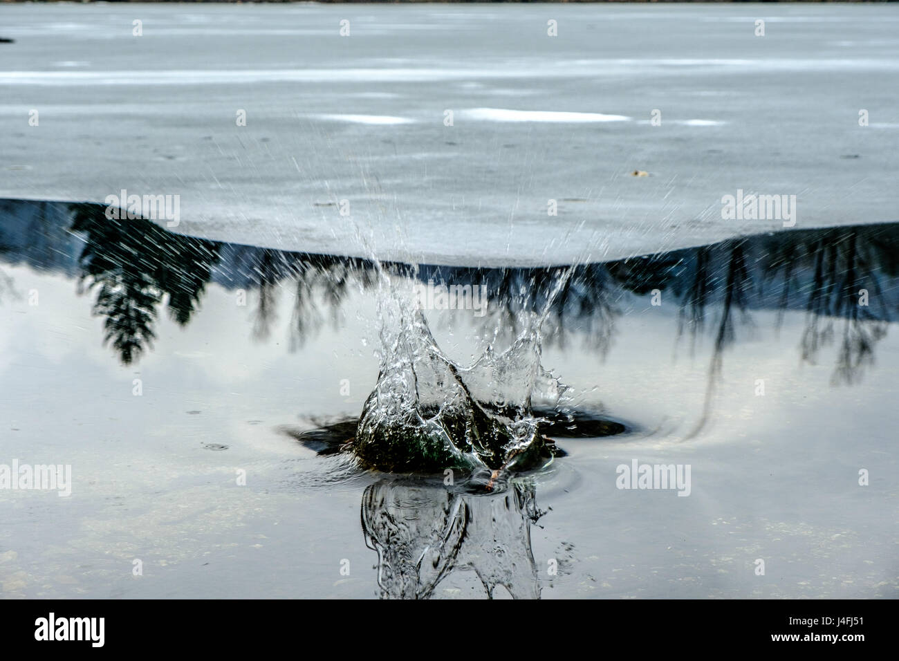 A splash of water jumping from a frozen lake Stock Photo - Alamy