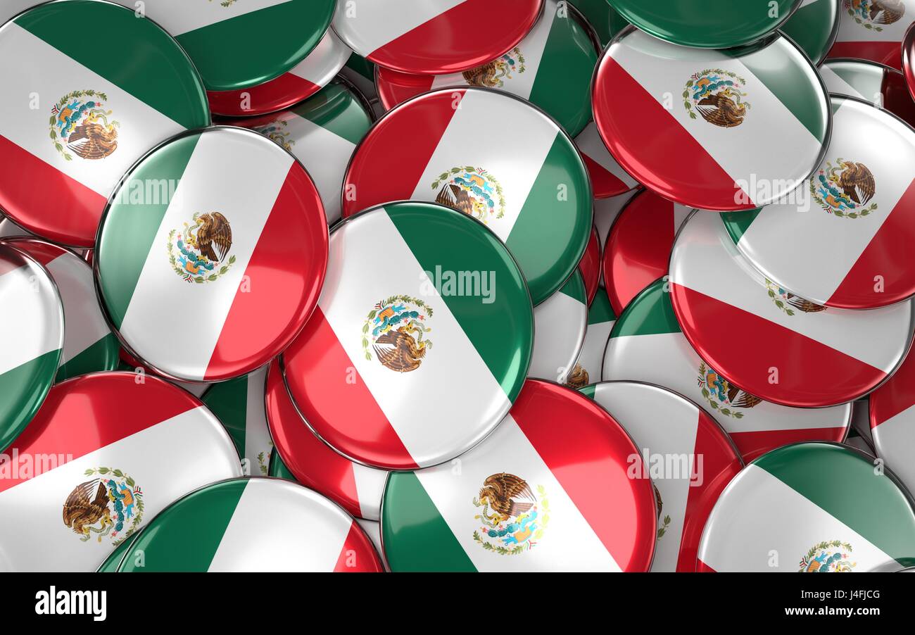 Mexico Badges Background - Pile of Mexican Flag Buttons. 3D Rendering ...