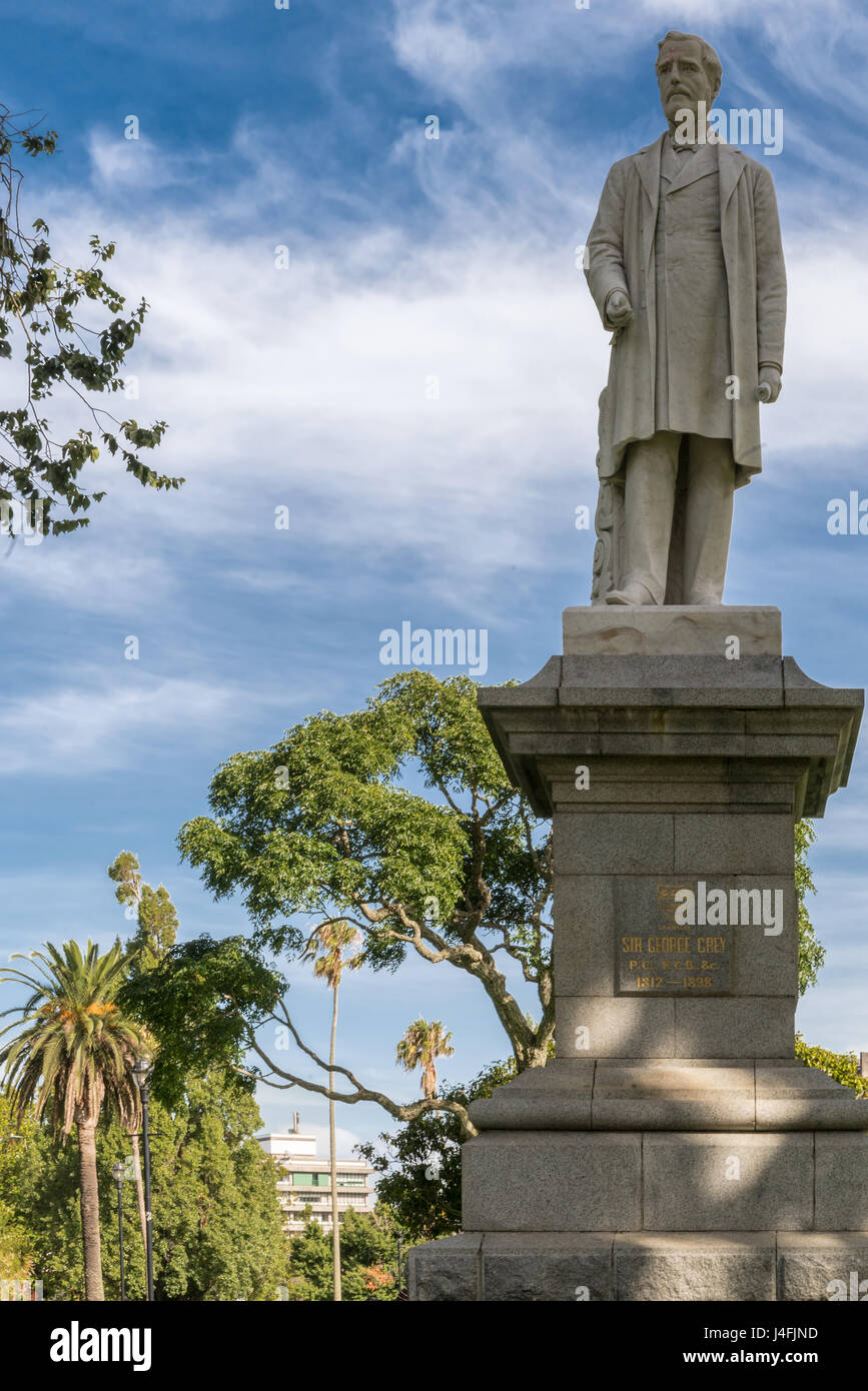 Auckland, New Zealand - March 5, 2017: White stone statue of Sir George ...