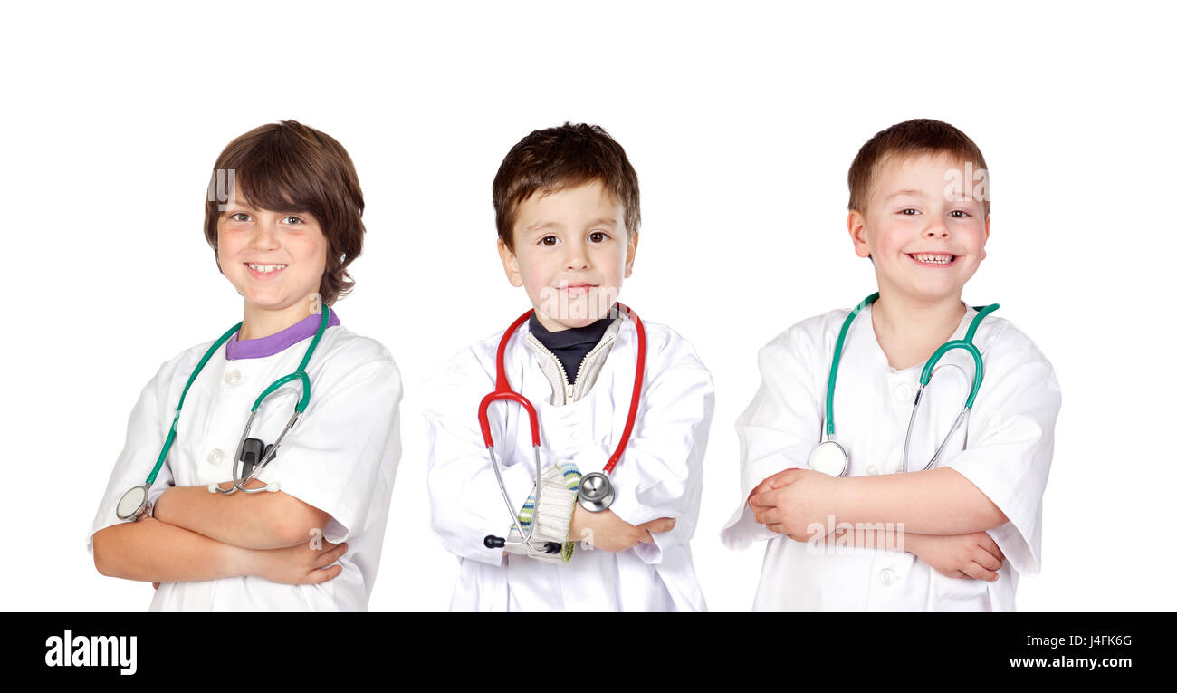 Three small doctors isolated on a white background Stock Photo - Alamy