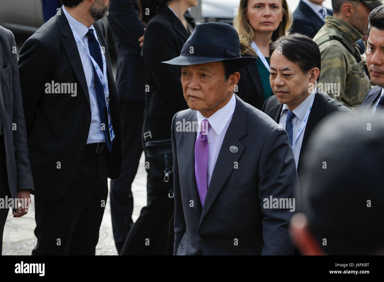 Bari, Italy. 12th May, 2017. Japan's Finance Minister Taro Aso arrives ...