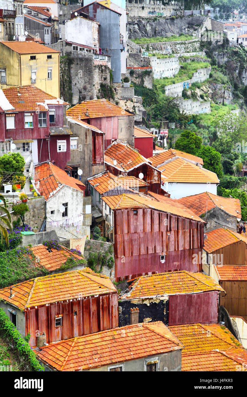 Picturesque view of poor district in old Porto, Portugal Stock Photo ...