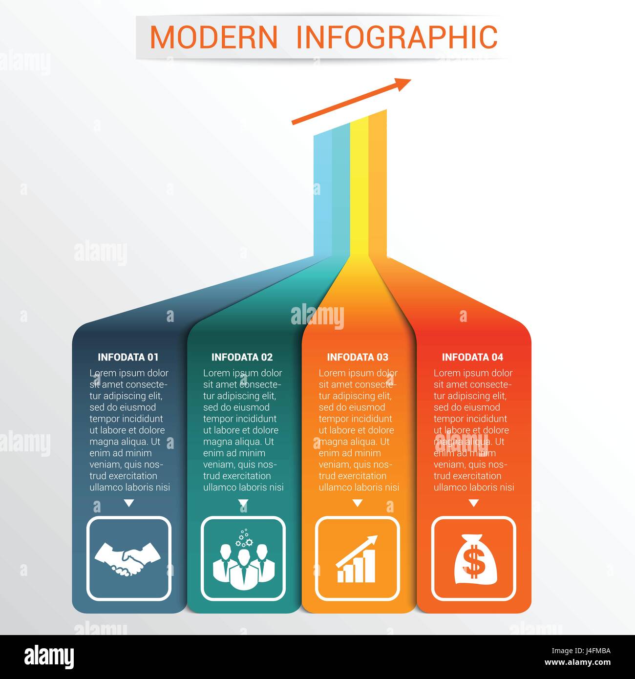 Vector template Infographic for 4 options. Vertical colour strips with ...