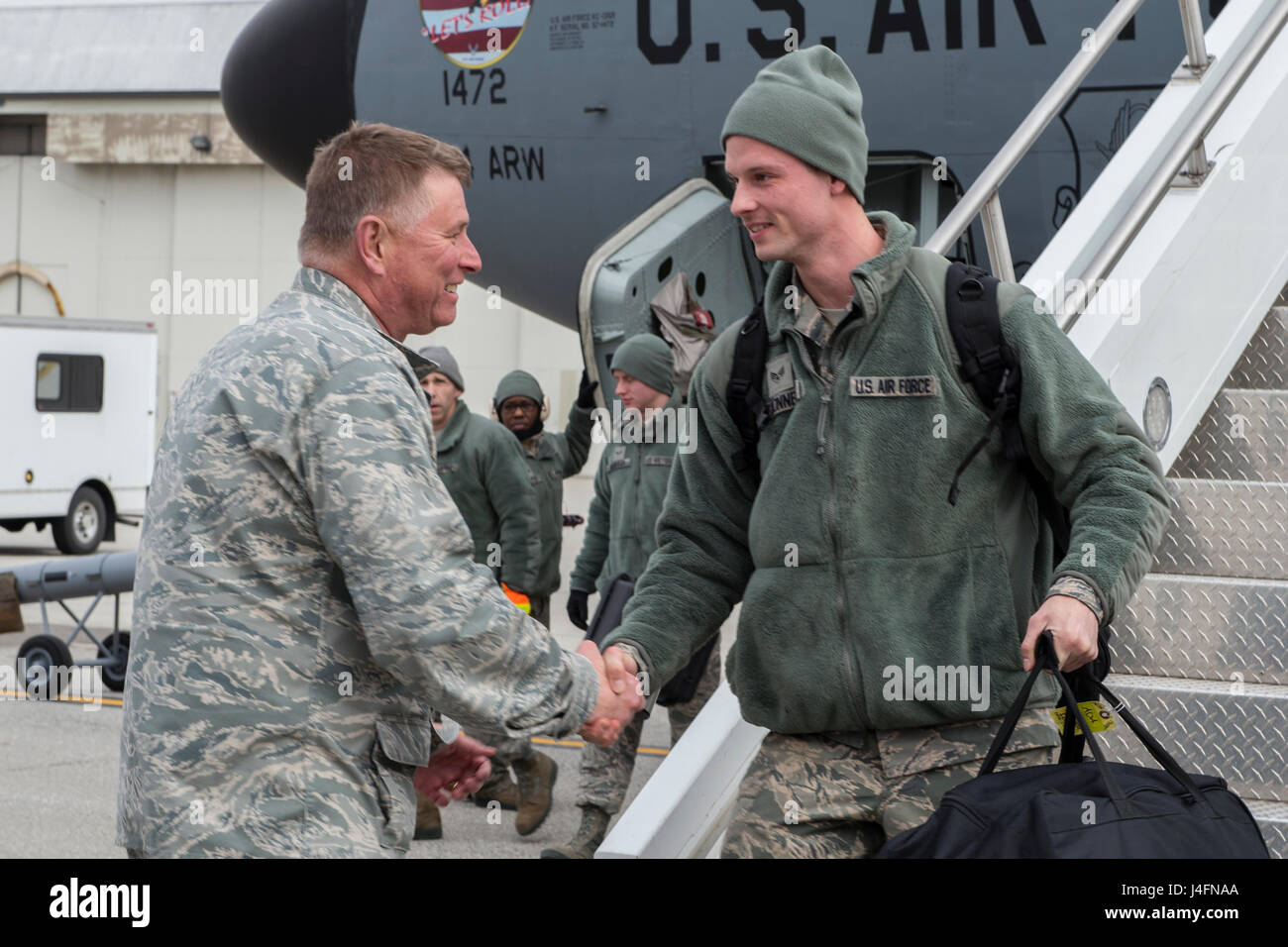 Col. Doug Schwartz, 434th Air Refueling Wing commander, greets Senior ...
