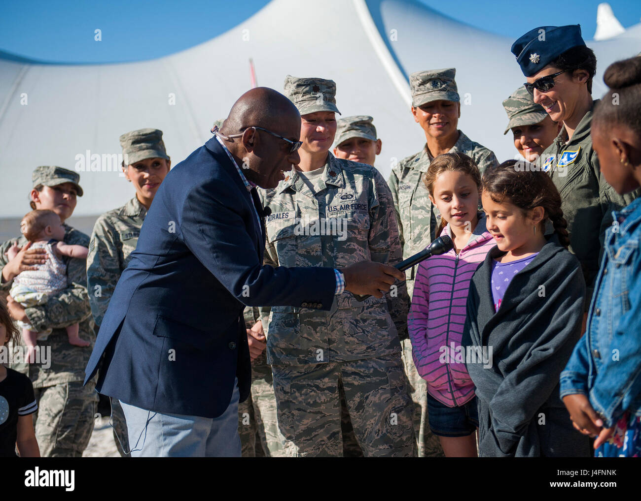 The Today Show’s Al Roker interacts with base children during a live TV Mother’s Day segment ...