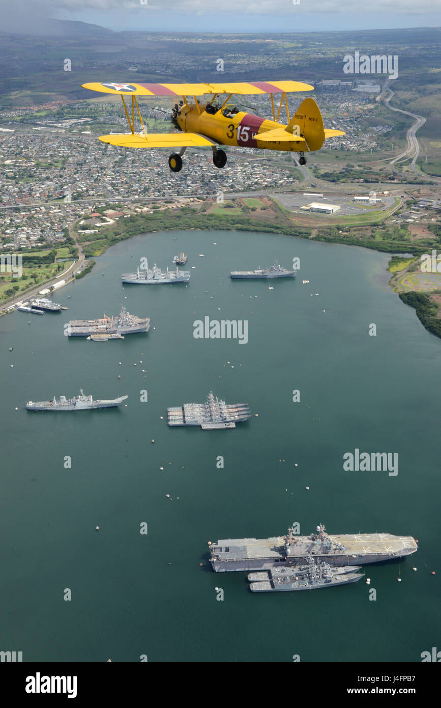 Harry Greene flies his Boeing Stearman Kaydet Primary Trainer airplane ...