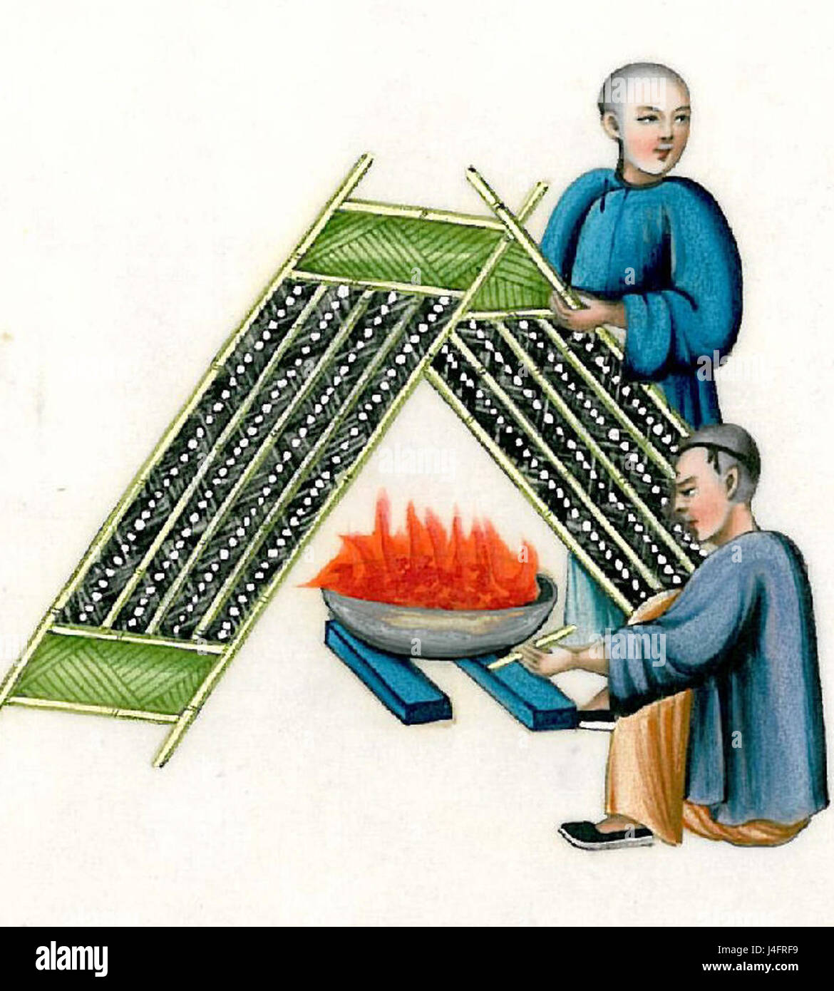 This image illustrates the traditional process of silk production in ...