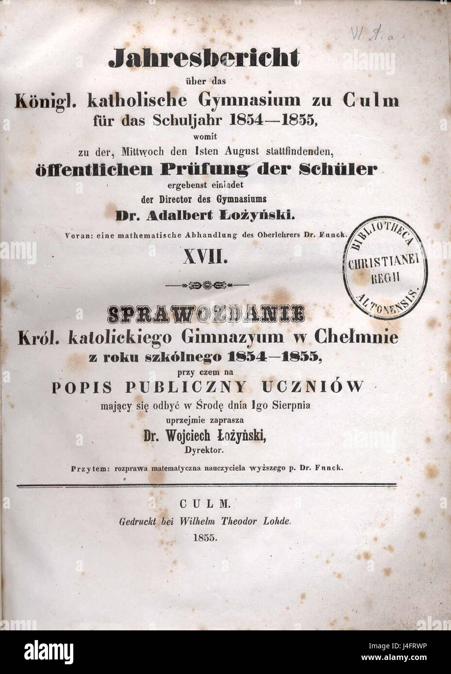 This document, dated 1854, references *Schulpr.* (School Prayer) and *culm* (possibly a ...