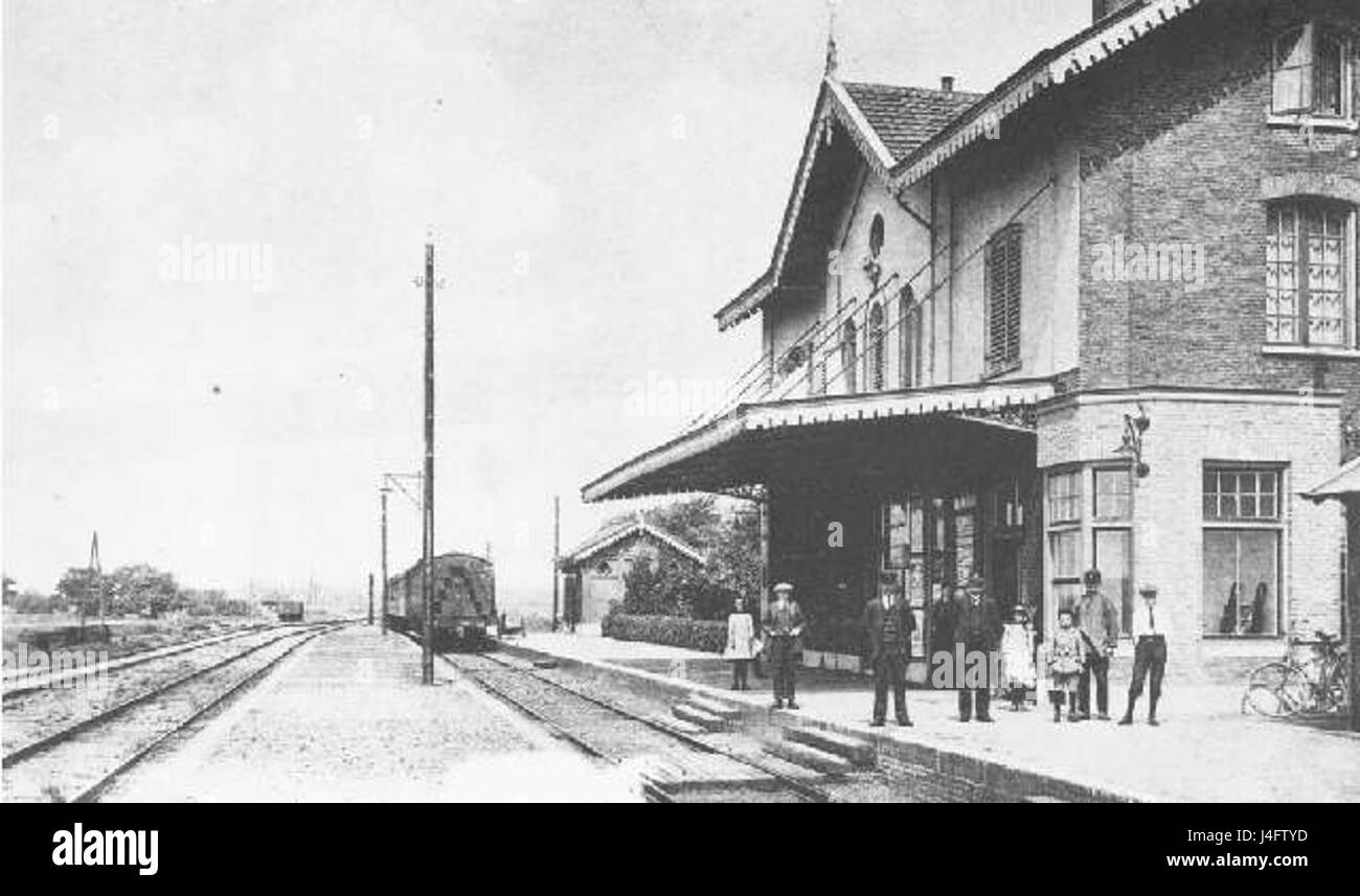A historical photograph from 1925 depicting Station Scheemda in the ...