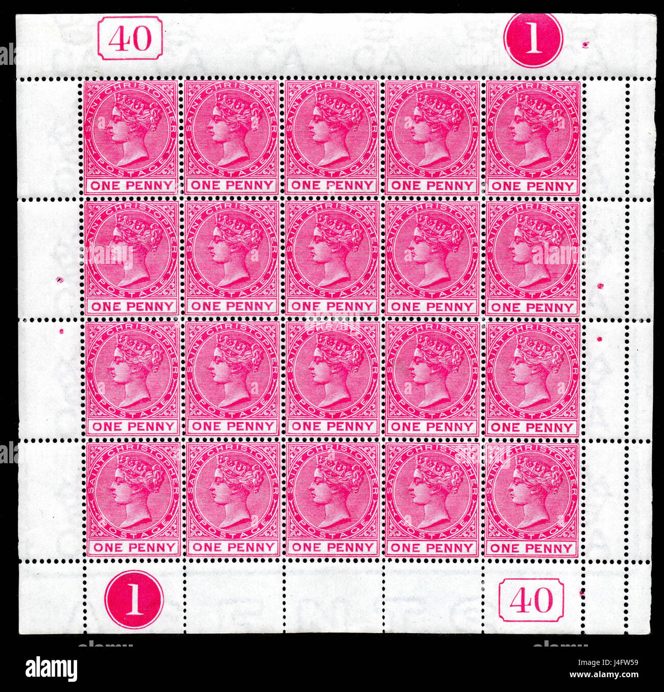 St. Christopher 1884 1 penny stamp sheet Stock Photo - Alamy