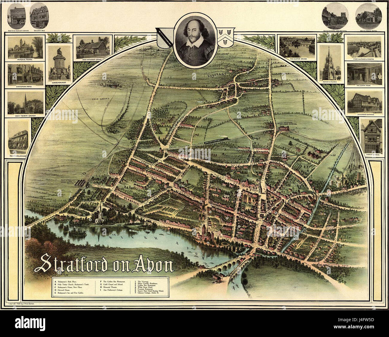 A historical map from 1902 depicting Stratford-upon-Avon, the ...