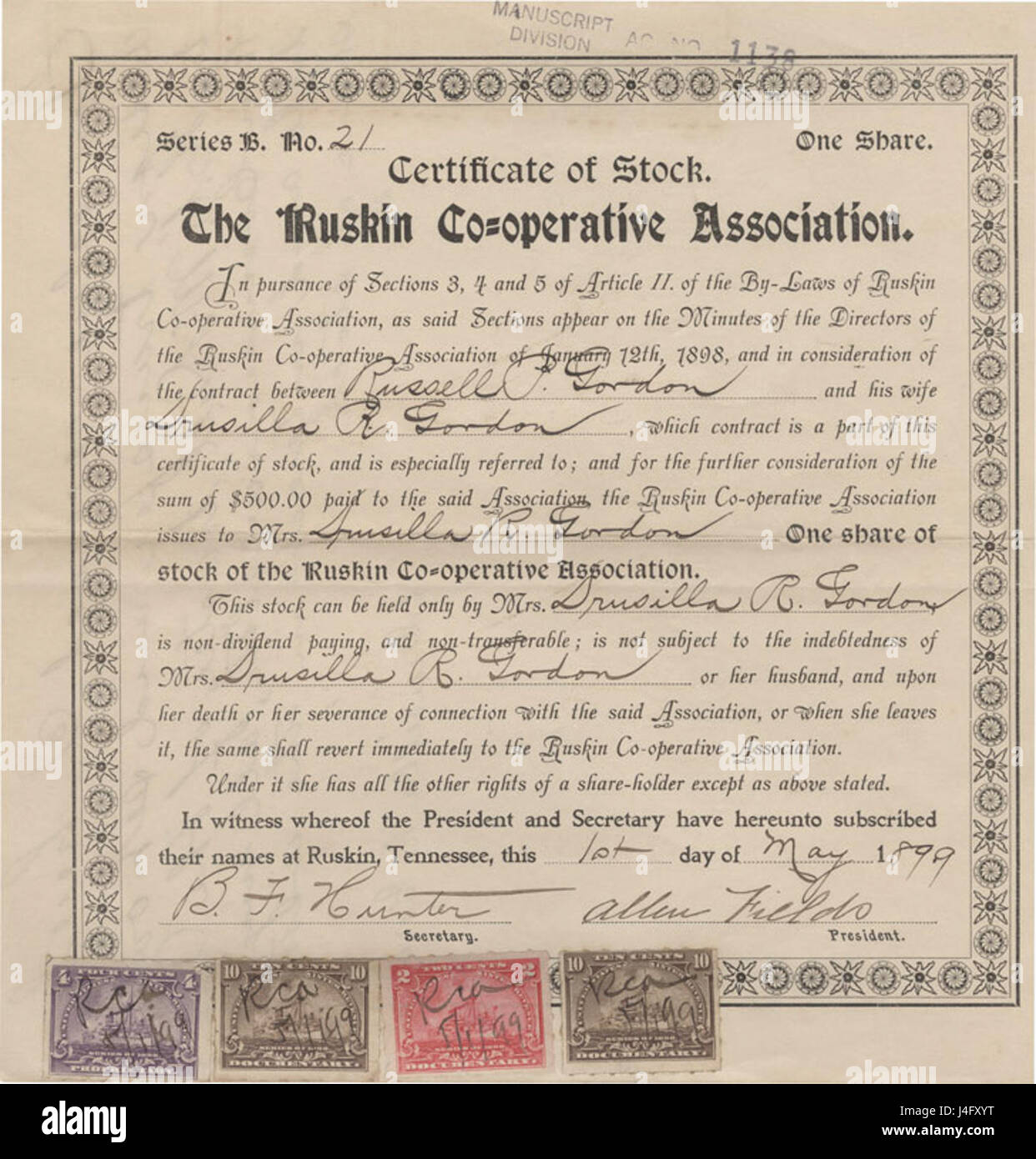Ruskin cooperative certificate Stock Photo - Alamy