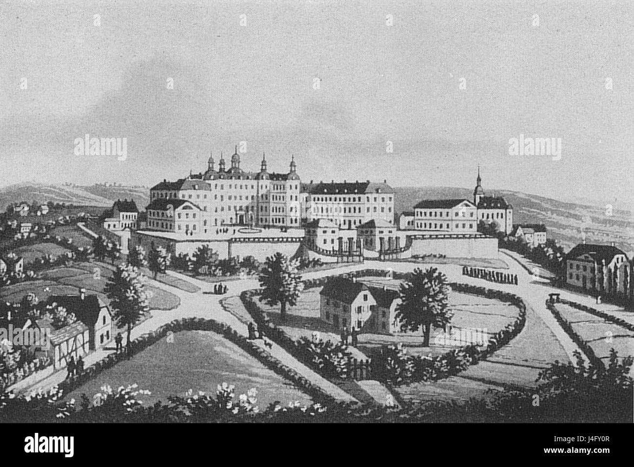 The drawing of Schloss Bensberg, created in the 19th century, showcases ...