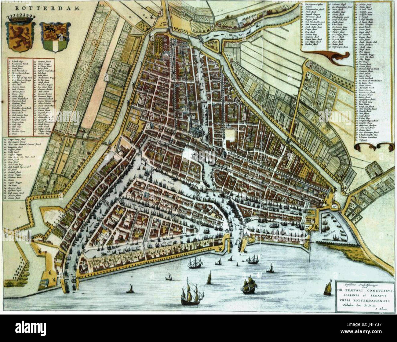A historical map of Rotterdam from the year 1652, showing the city's ...