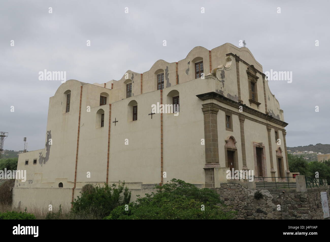 An interesting church on a hill in capital of Lipari island, Italy ...