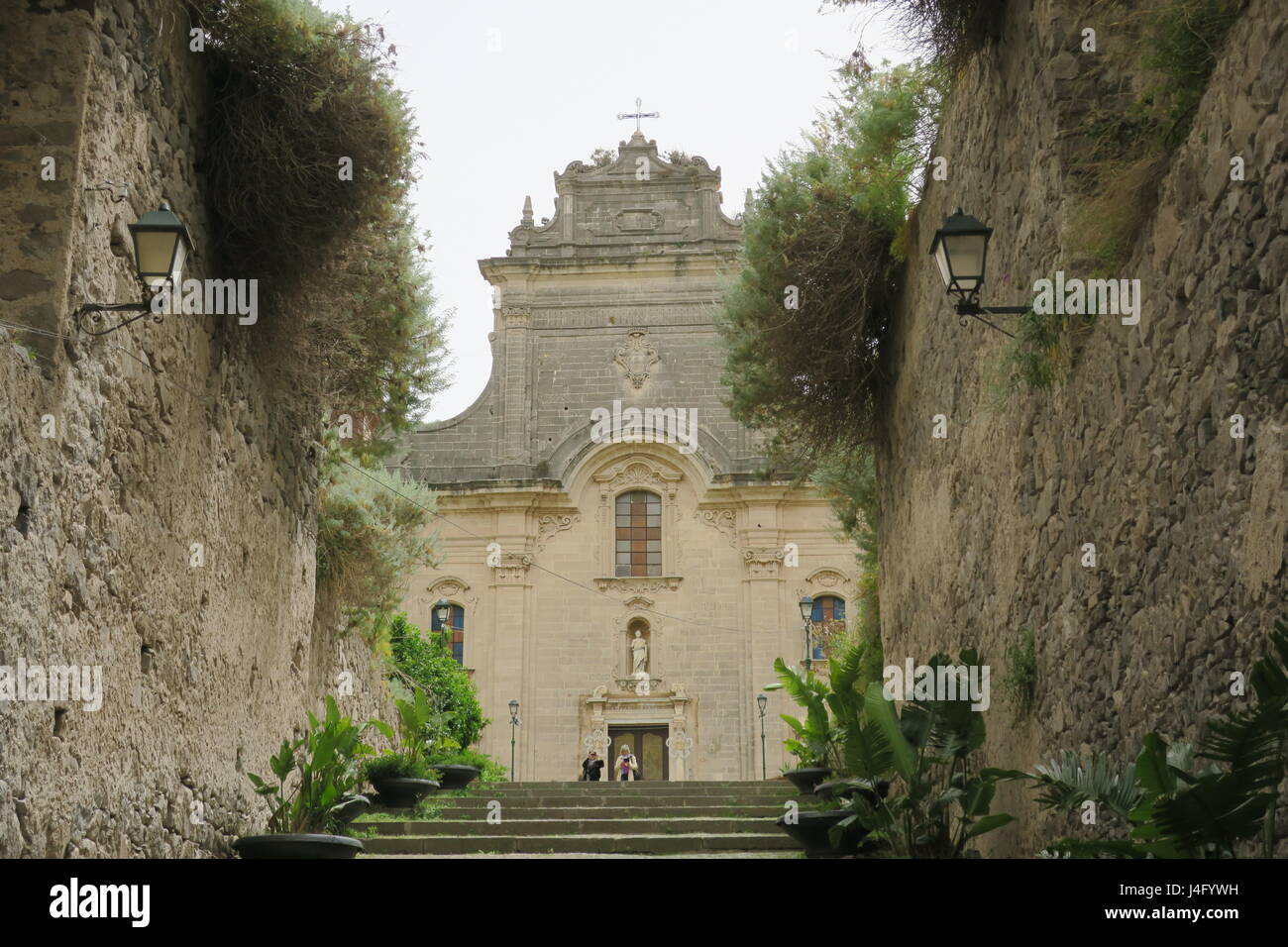 An interesting church on a hill in capital of Lipari island, Italy ...