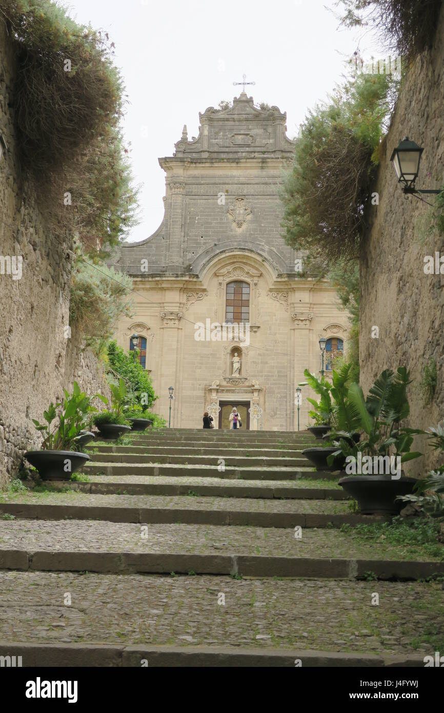 An interesting church on a hill in capital of Lipari island, Italy ...