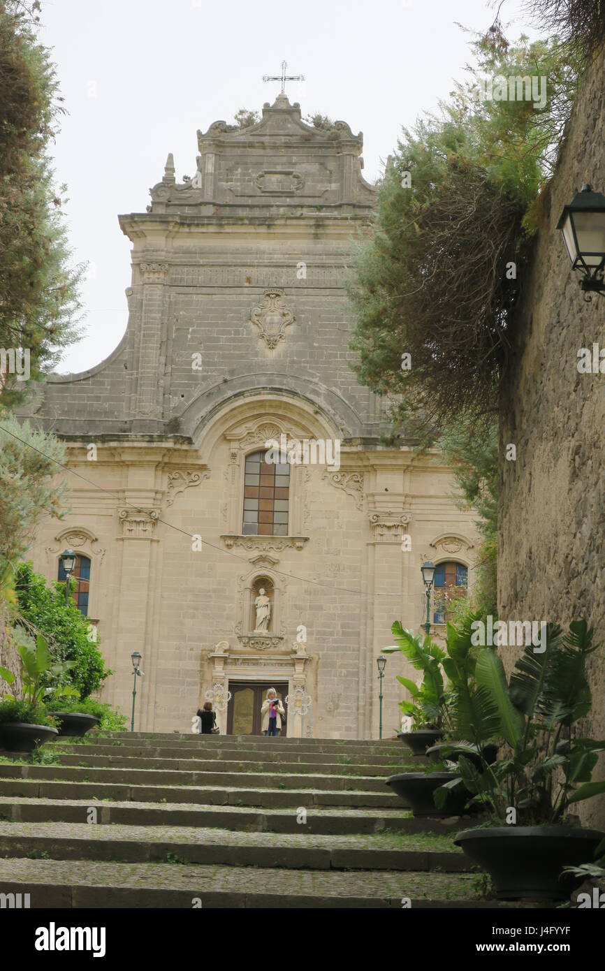 An interesting church on a hill in capital of Lipari island, Italy ...