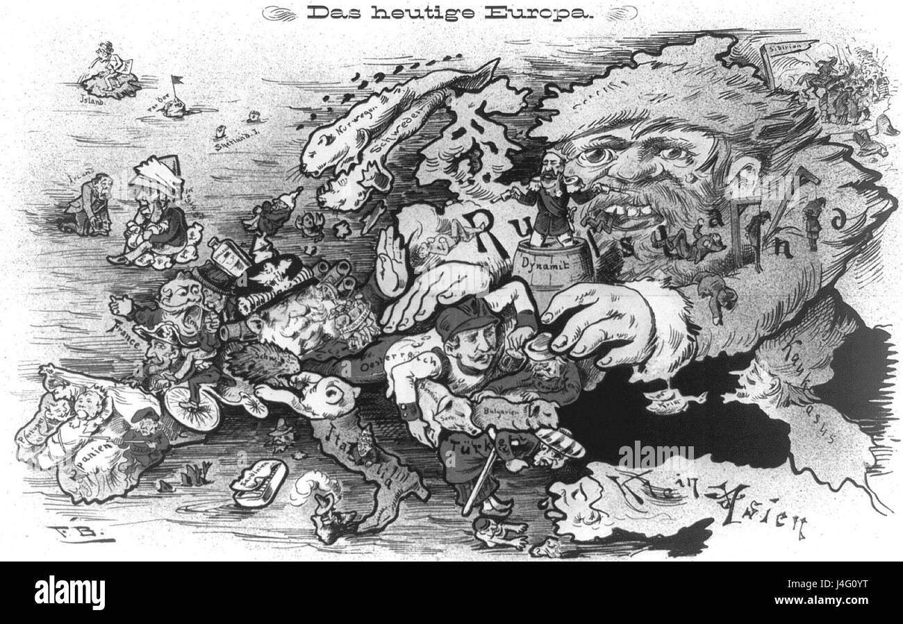 A satirical map of Europe, created in 1887, humorously depicts the ...