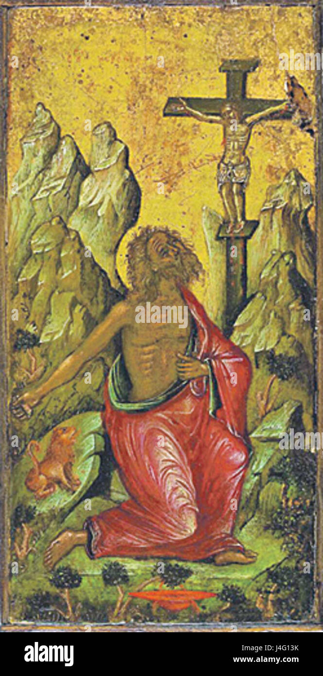 A 14th-century fresco by Angelos Bizamanos depicting Saint Jerome ...