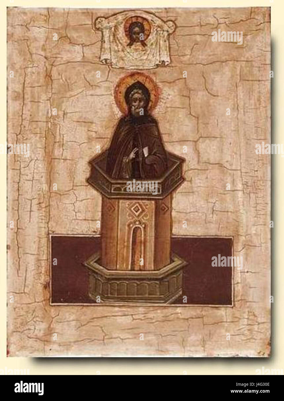 This Russian icon depicts Simeon Stylites, a Christian ascetic known ...