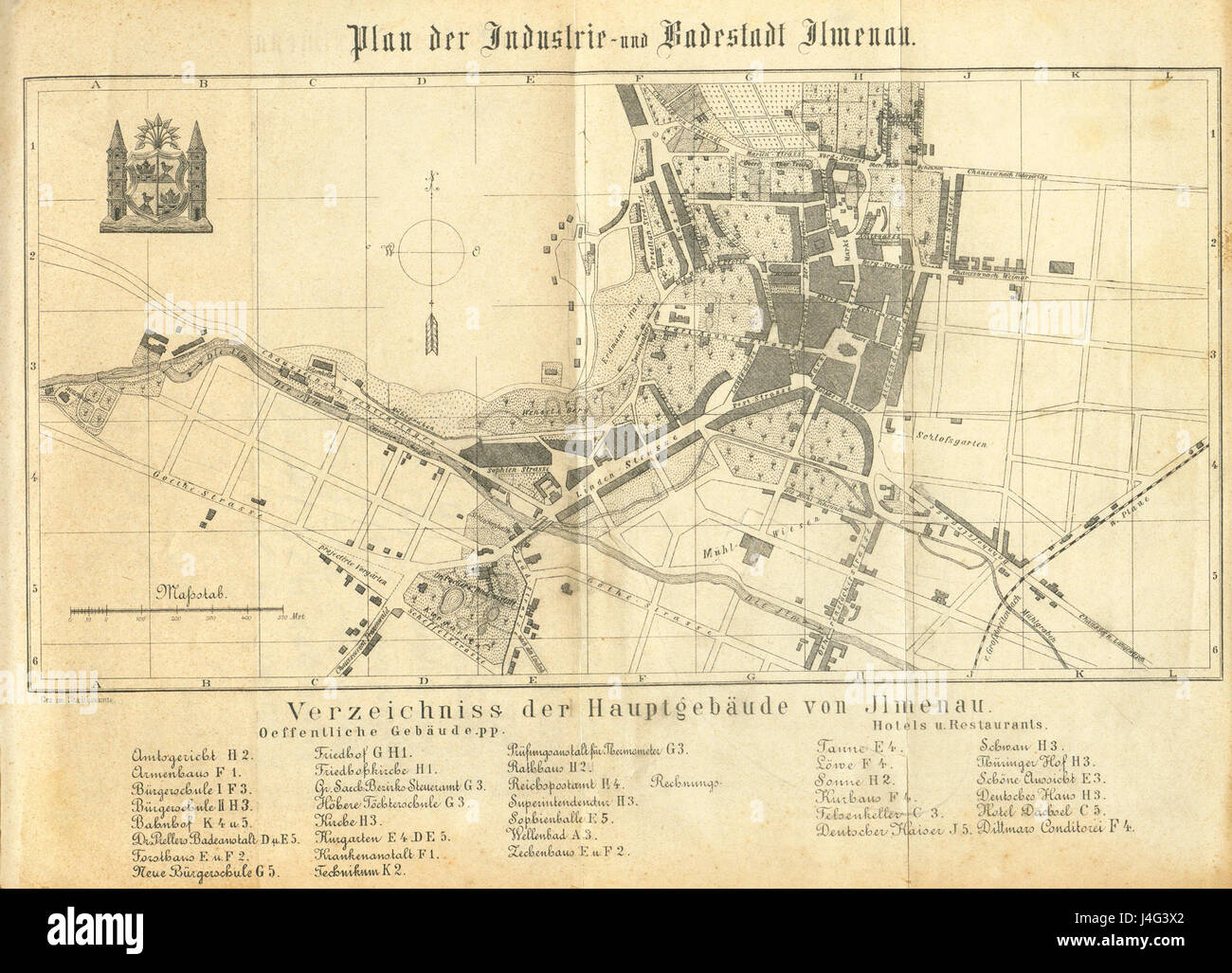This title refers to a city map of Ilmenau from 1890, depicting the ...