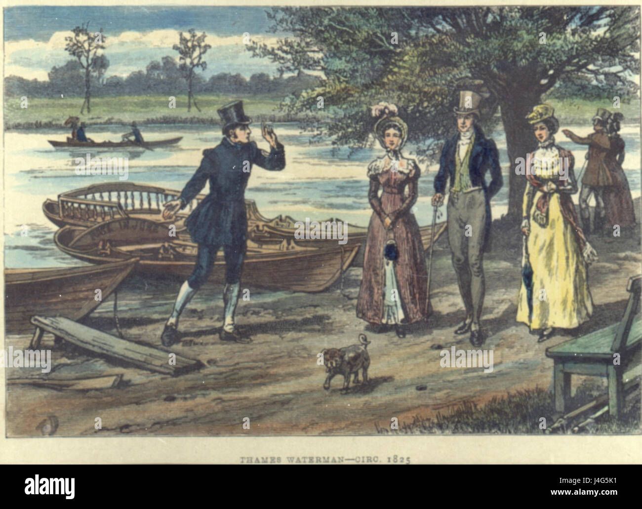 Thames waterman soliciting passers by c 1825 Stock Photo - Alamy