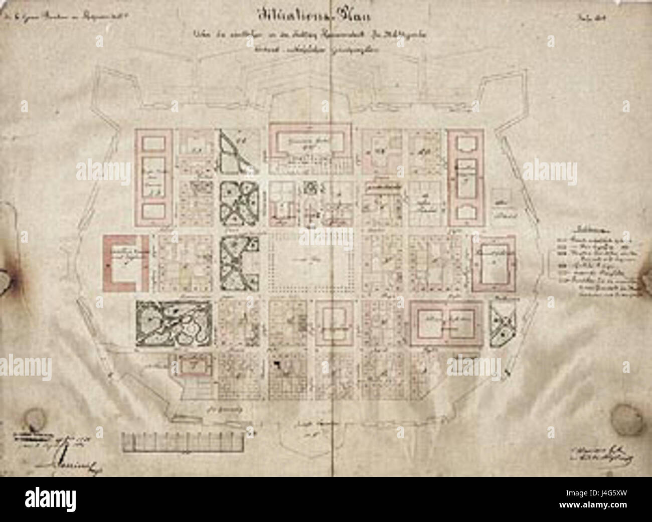 Terezin fortress plan 1869 Stock Photo - Alamy