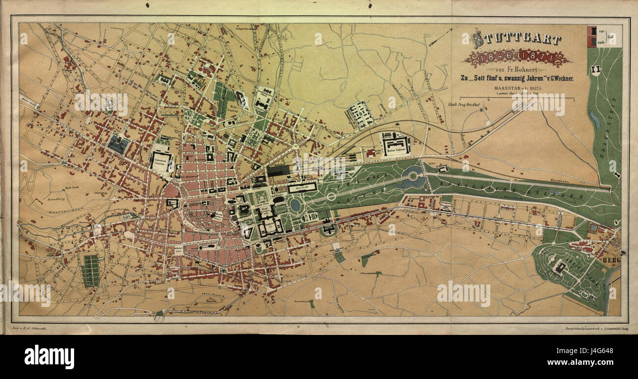 The 'Stadtplan' of Stuttgart, dating from 1846 to 1871, is a historical ...