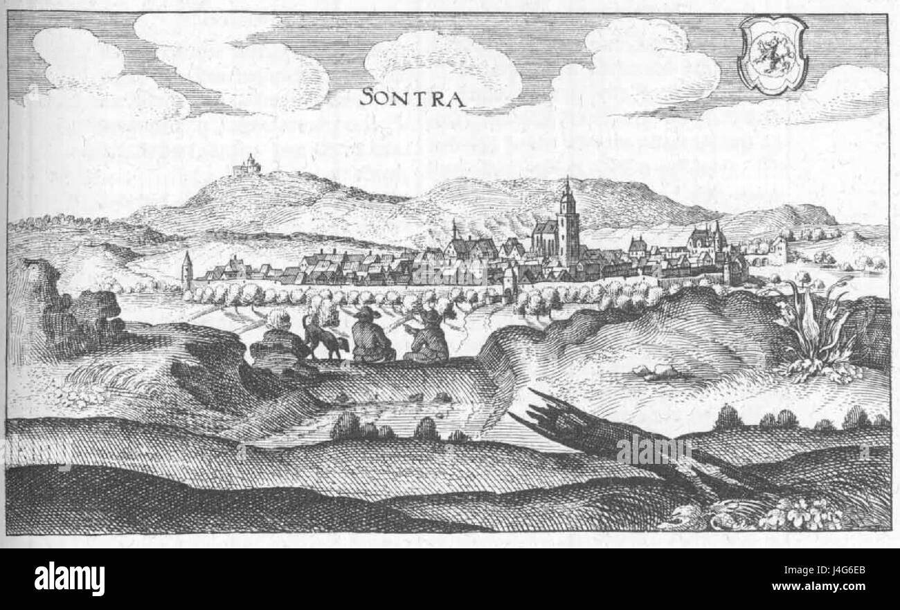 The image titled 'Sontra' by Merian captures the town of Sontra in ...