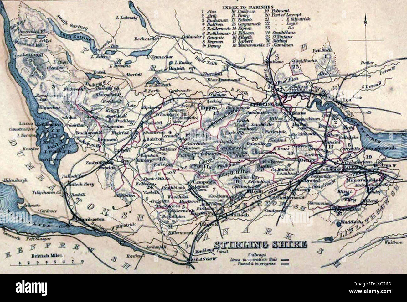 This map shows the civil parishes of Stirling, a historic county in ...