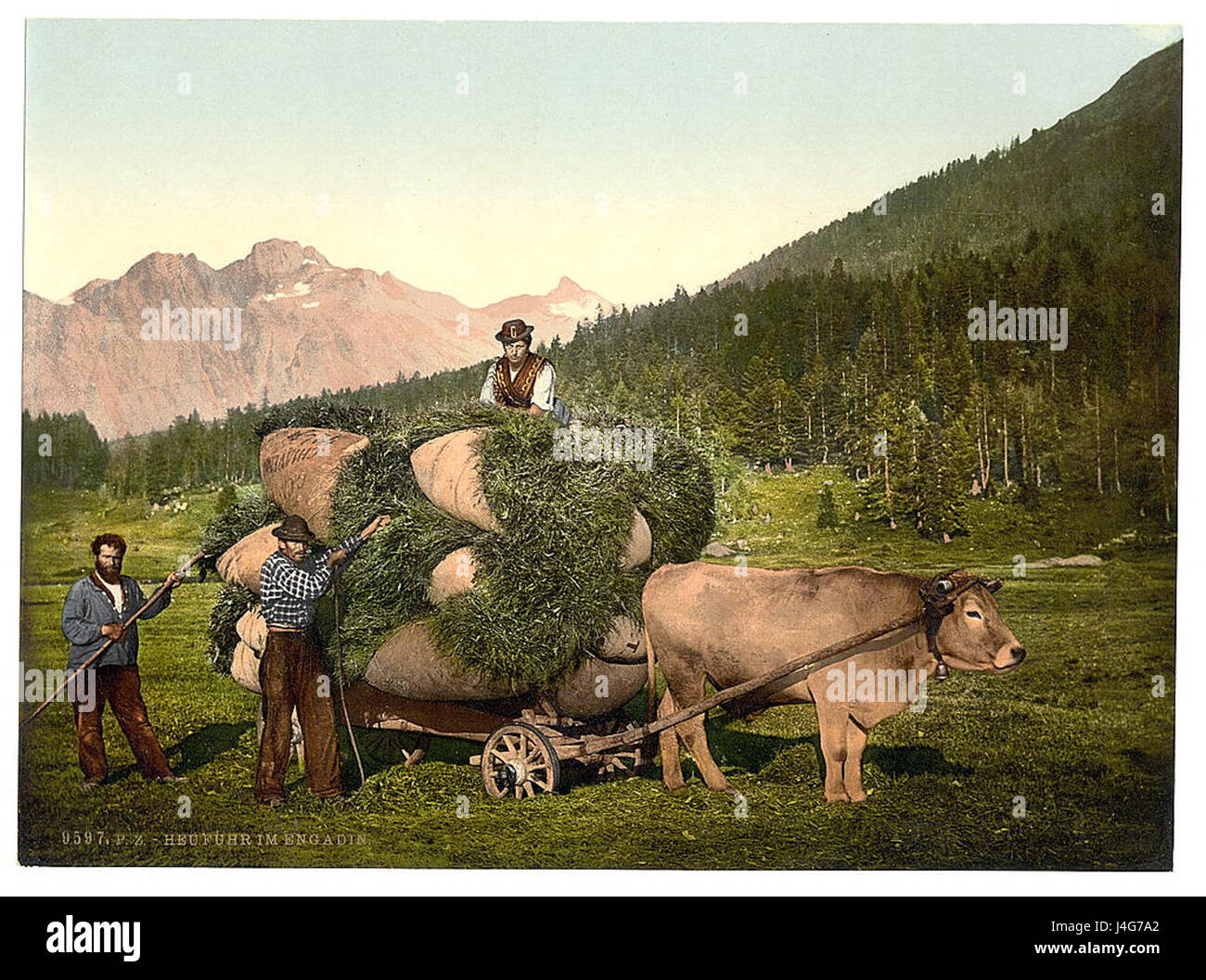 This image depicts a scene from the Engadin Valley in Switzerland in ...