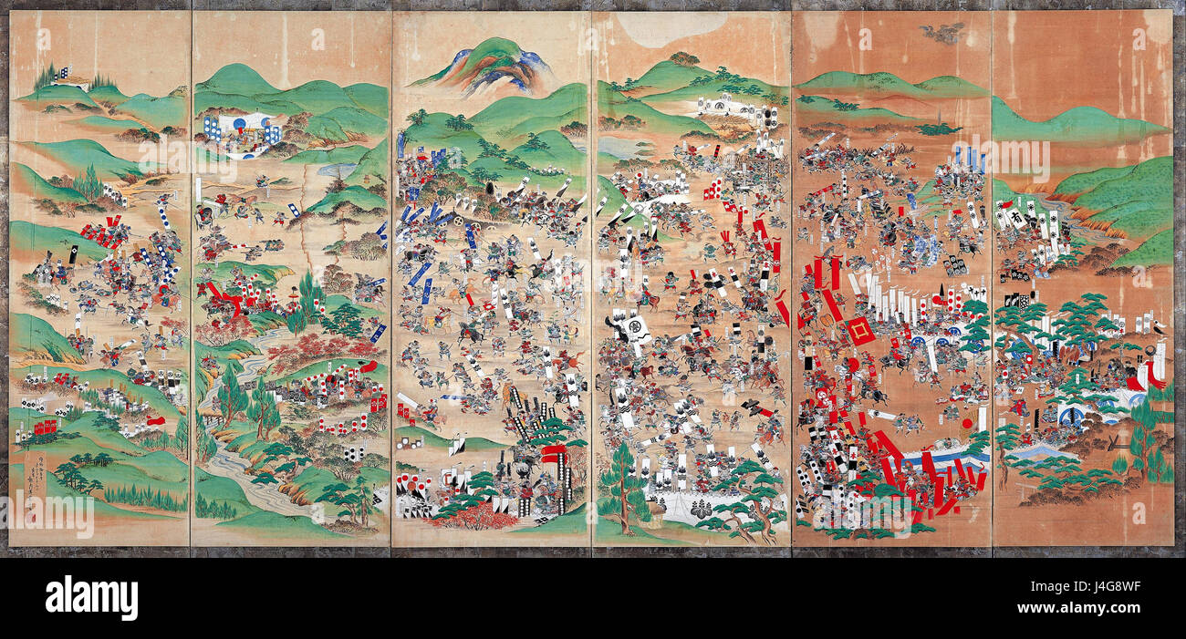 A historical screen depicting the Battle of Sekigahara, one of the most ...