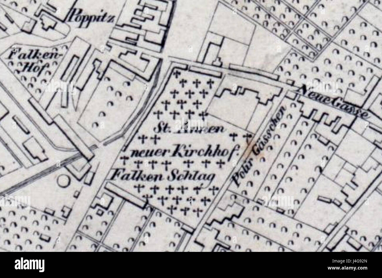 This is a map of Dresden from 1828, focusing on the Annenfriedhof area ...