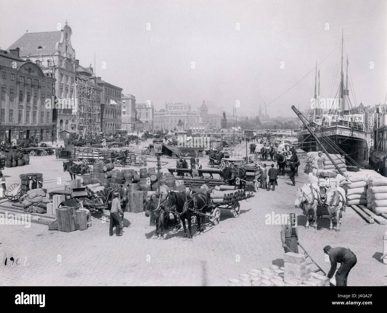 Skeppsbron, a historic street in Stockholm, Sweden, shown in a ...