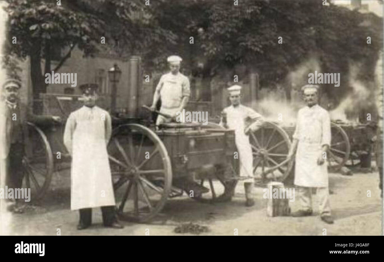 This historical image from 1914 depicts German soldiers and a mobile ...