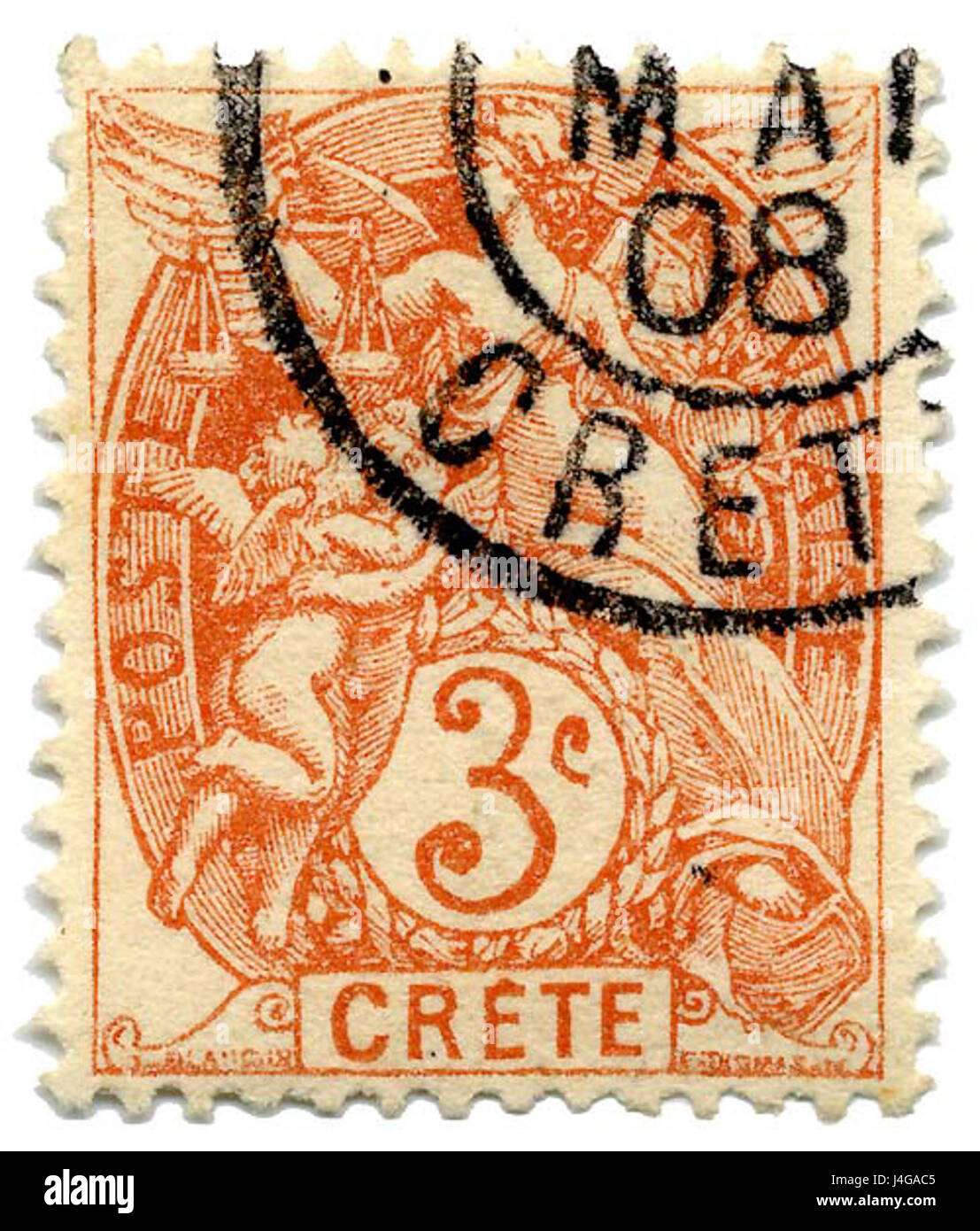 The French Post Office stamp from Crete, valued at 3c, is a historical ...