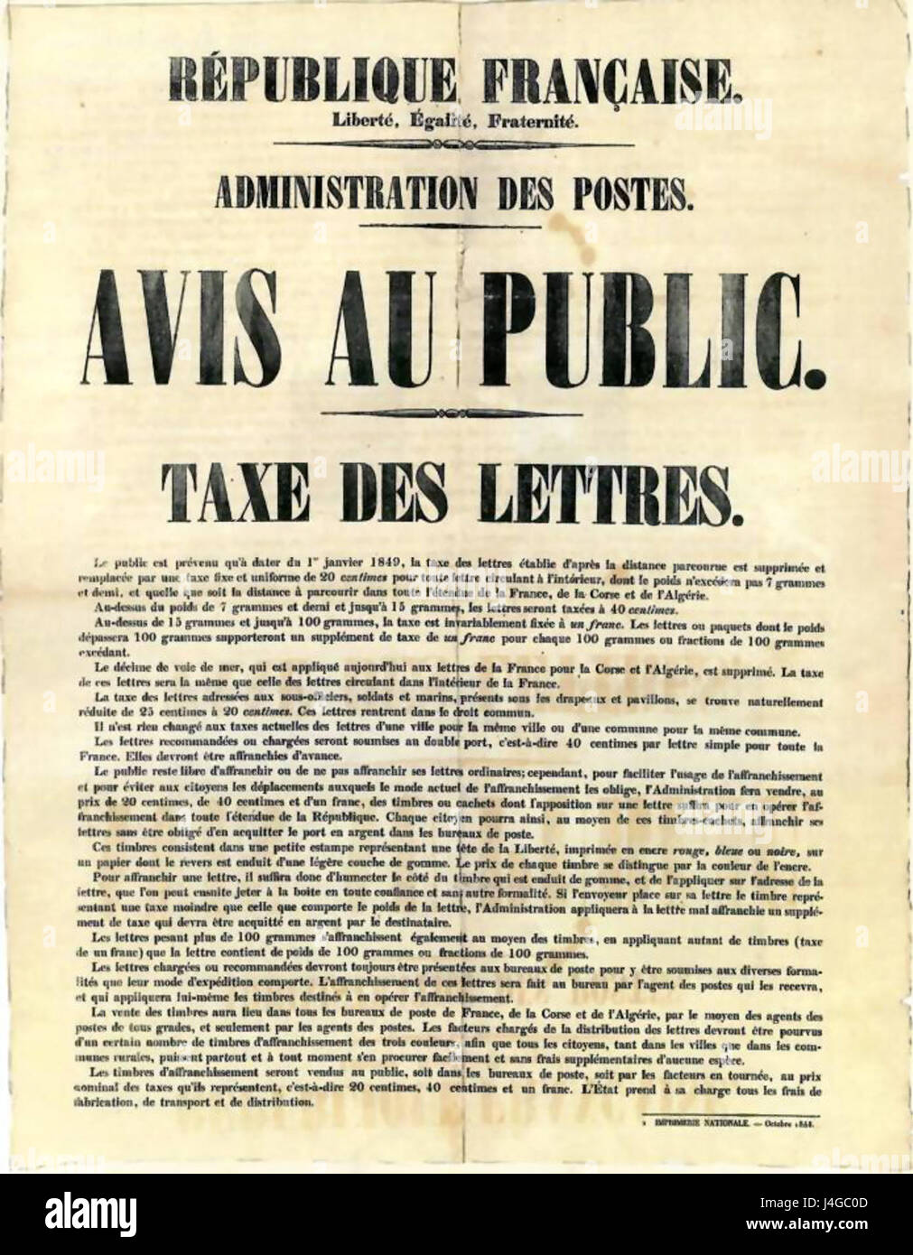 This postal tariff display from 1849 shows the rates for sending mail ...