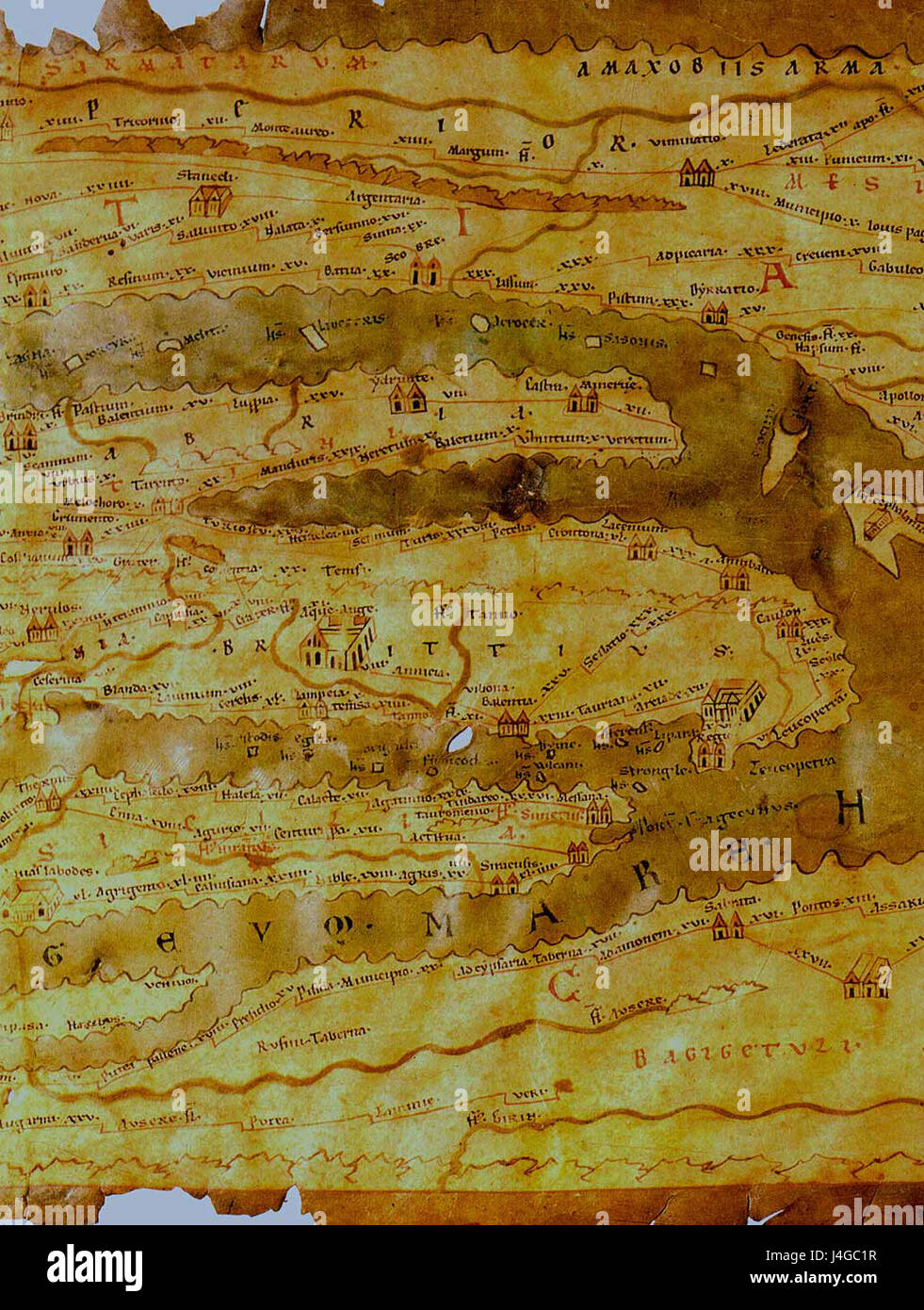 The Tabula Peutingeriana, a Roman map from the 12th century, provides a ...