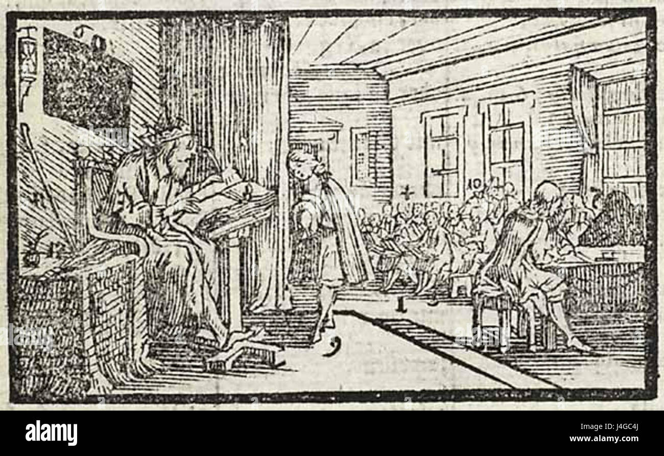 This image depicts an 18th-century school setting, likely showing a ...