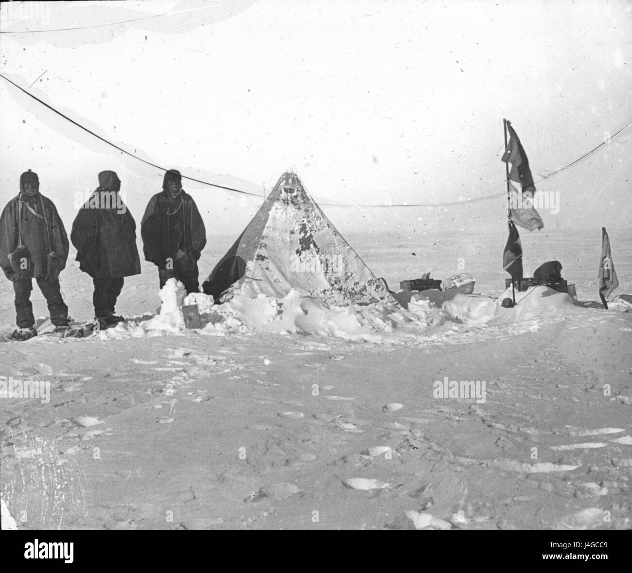 A 1908 photograph features Ernest Shackleton's Nimrod expedition team ...
