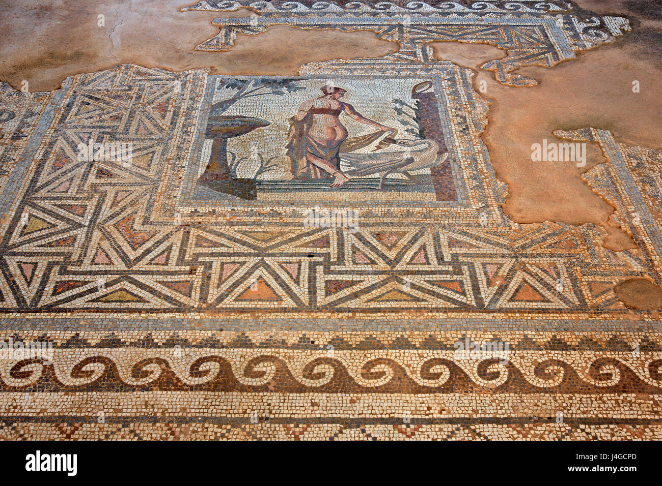 Replica of the famous "Leda and the Swan" mosaic, on the exact spot ...