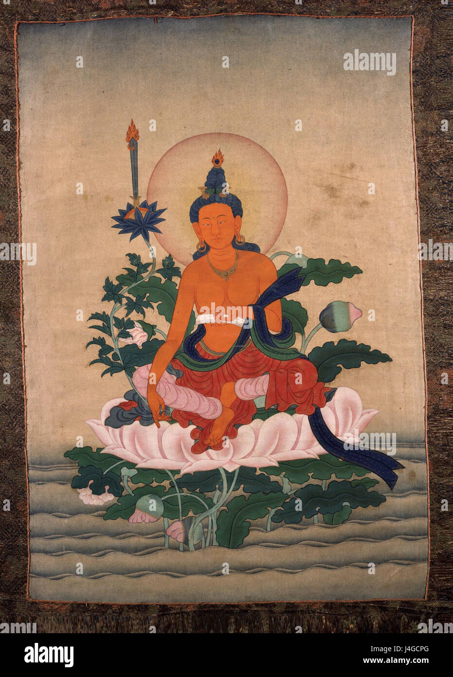 This painting depicts Manjushri, the Bodhisattva of wisdom, from the ...