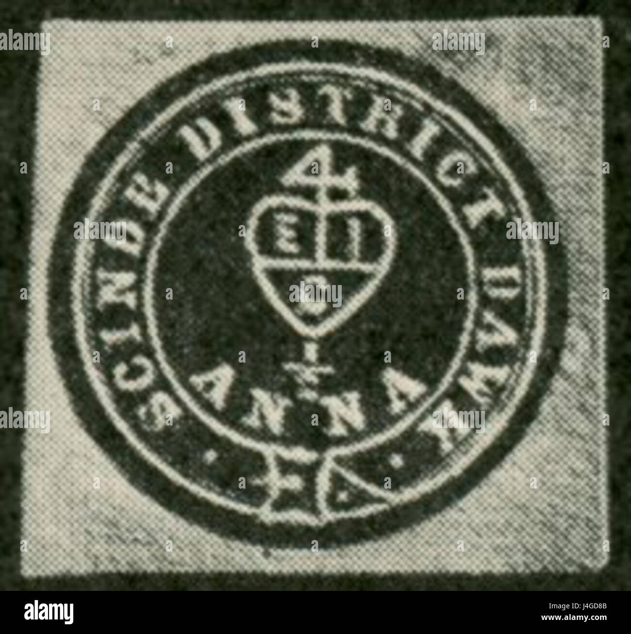 The 'Symbols on a Blue Scinde Dawk' refers to a stamp from the Scinde ...