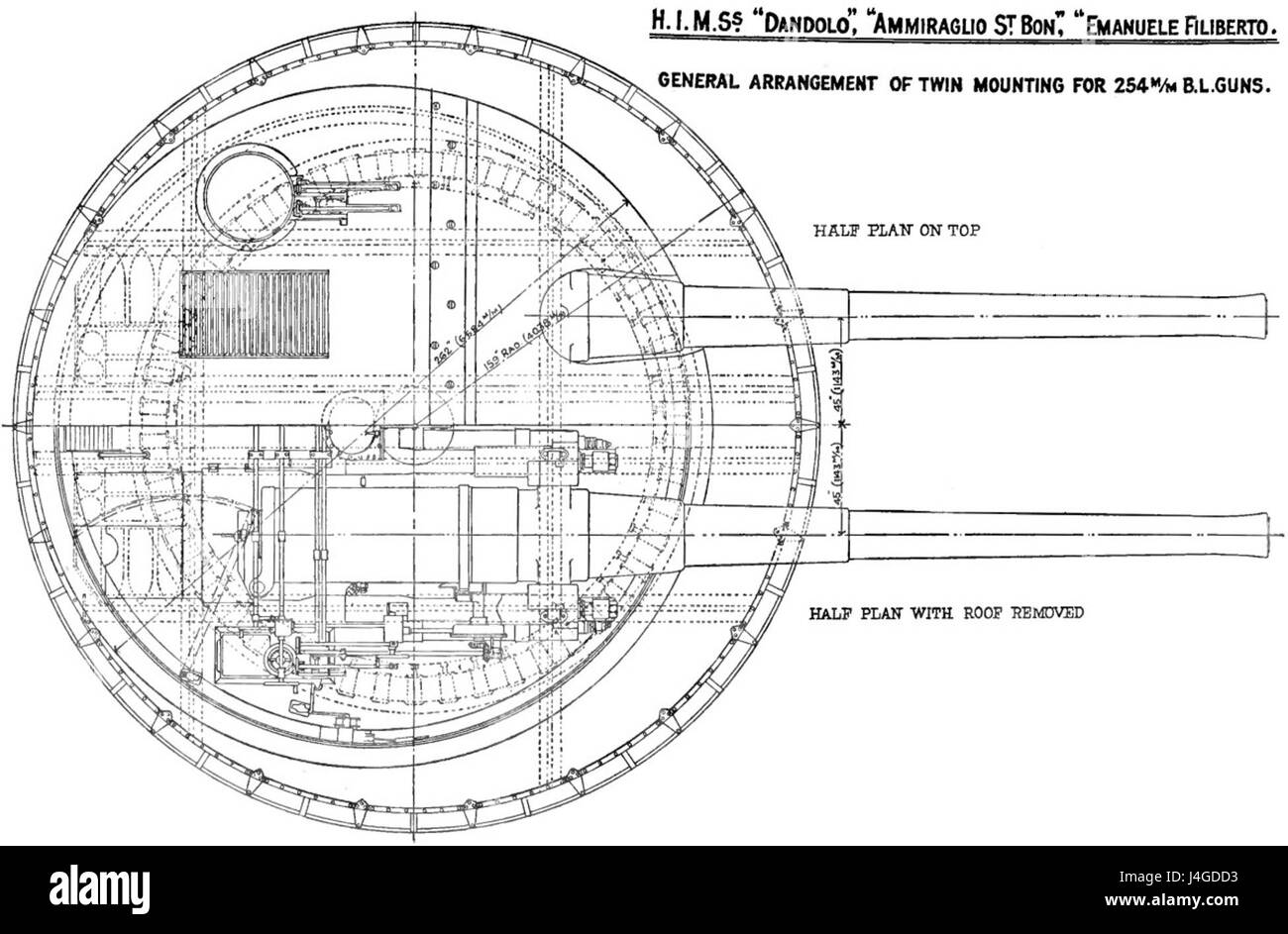 This refers to a detailed technical plan of the 10-inch gun turret used ...