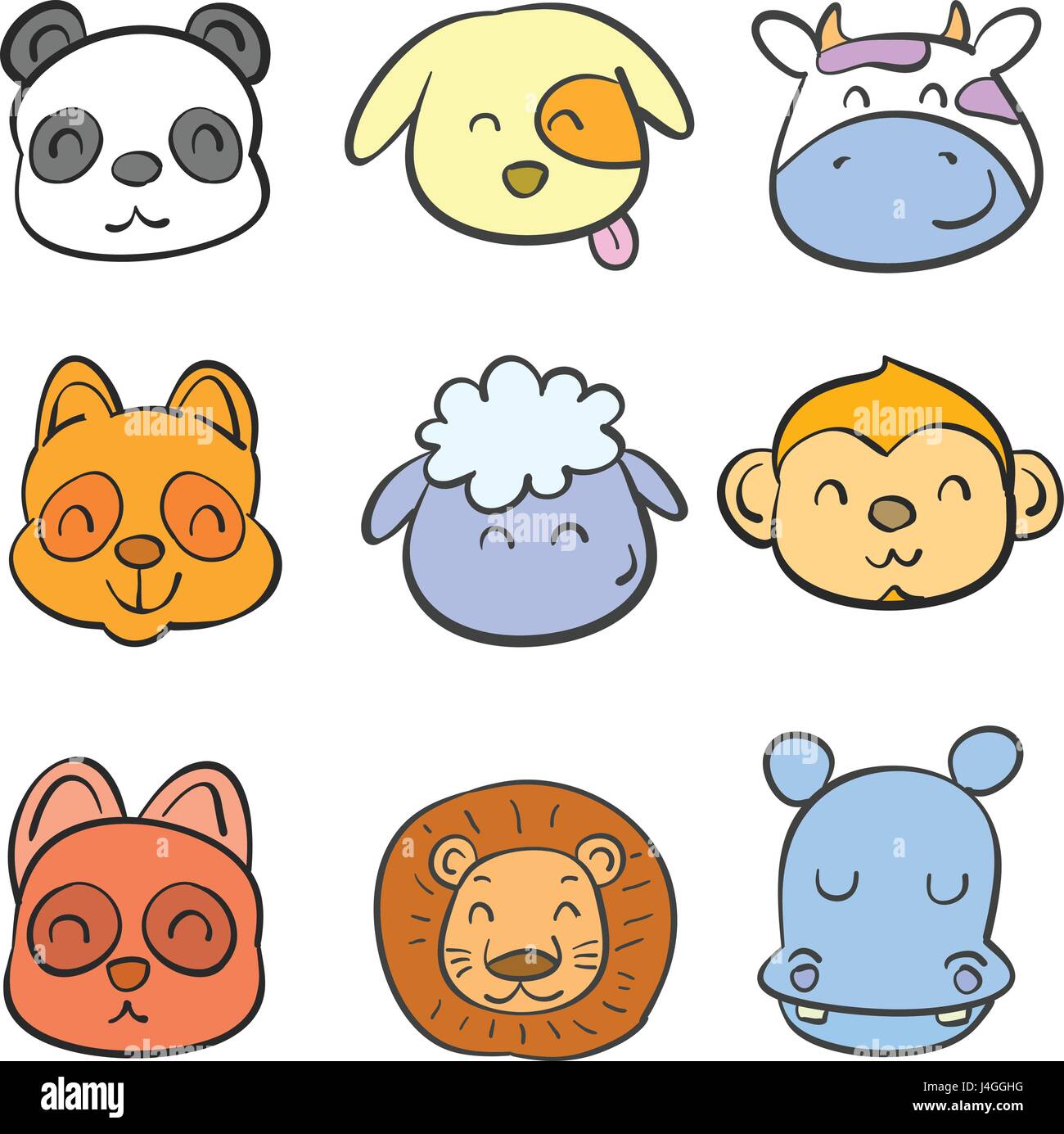 Doodle of colorful animal head cute Stock Vector Image & Art - Alamy